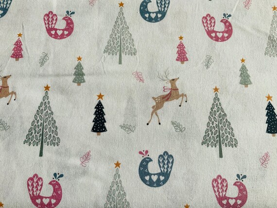 White Scandi Christmas Fabric Traditional Reindeer Xmas Fabric - Etsy