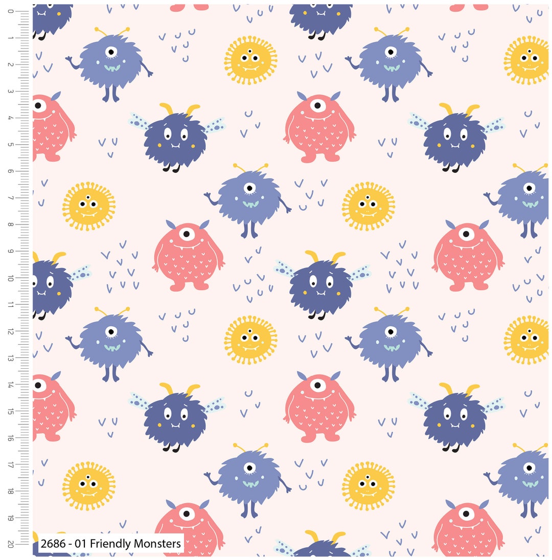 Purple Monster Cotton Fabric Kids Design Craft Quilting - Etsy