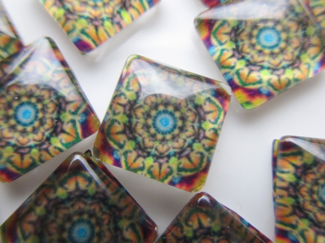 12 Pattern Glass Picture Cabochons, Mandala Design, 10mm Square - Etsy
