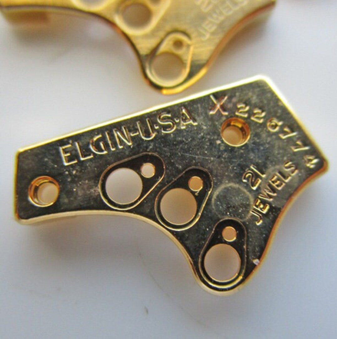 6 Vintage Elgin Gold-plated Brass Wedge-shaped Watch Parts, 16mm X 10mm ...