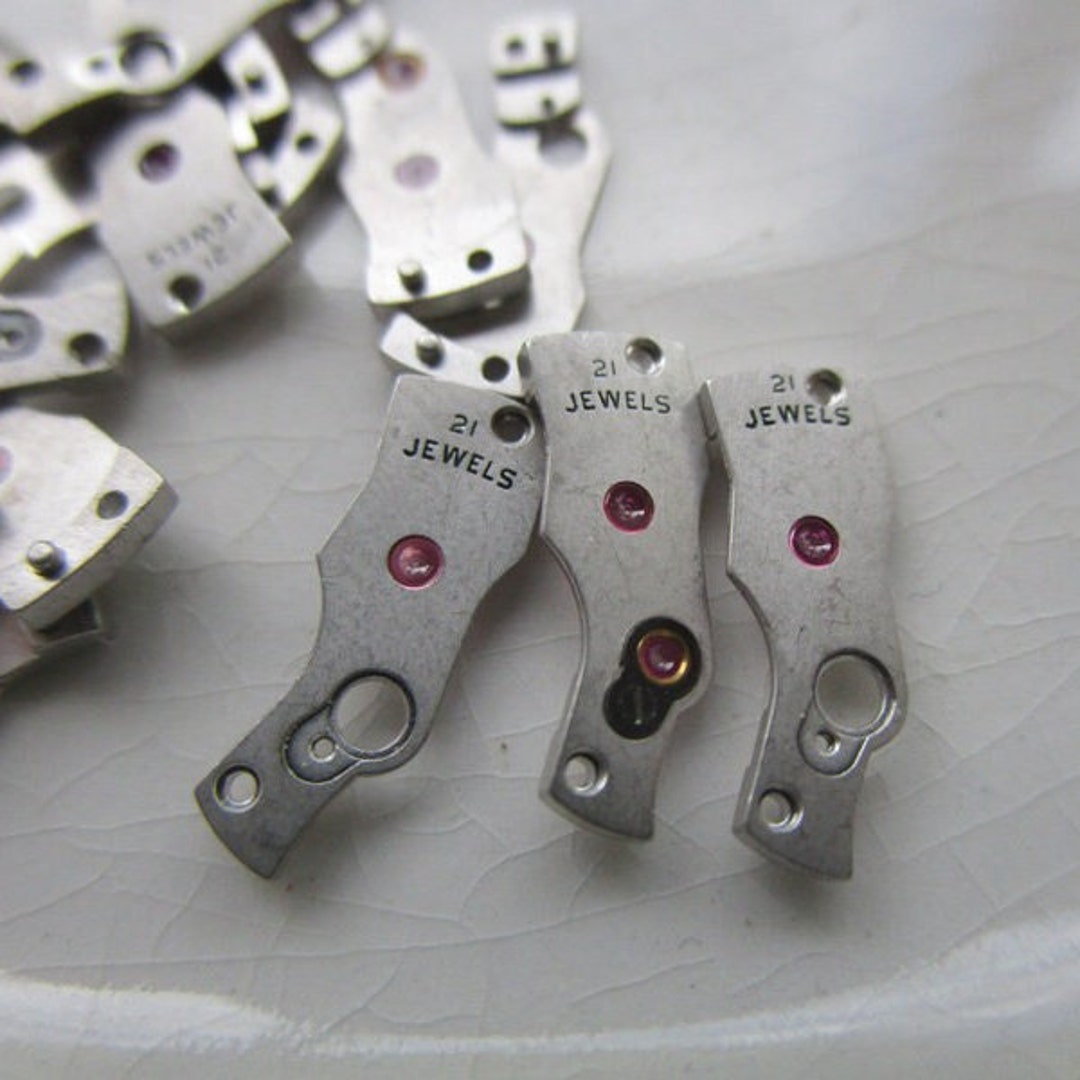 15 Vintage Watch Parts, Rhodium-plated Brass With Ruby Glass Jewels ...