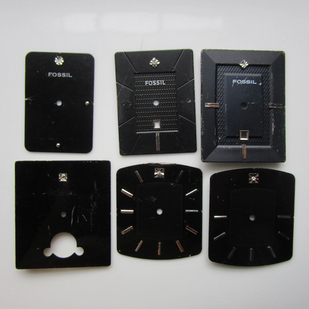 6 Vintage Black and Silver Watch Faces, Mixed Lot Straight and Curved ...