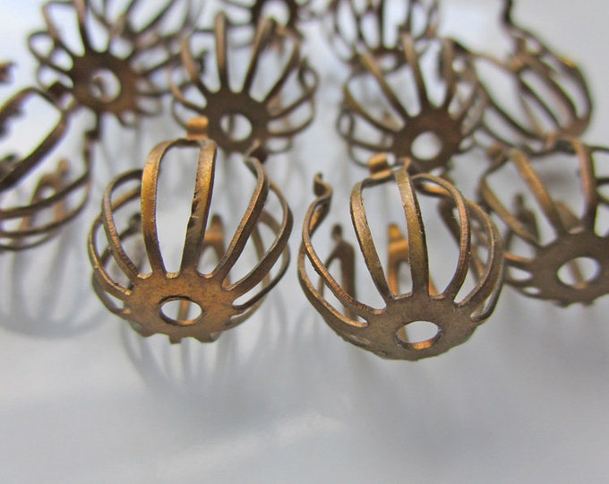 12 Brass Bead Caps With Pierced Six-prong Design, 18mm X 15mm - Etsy