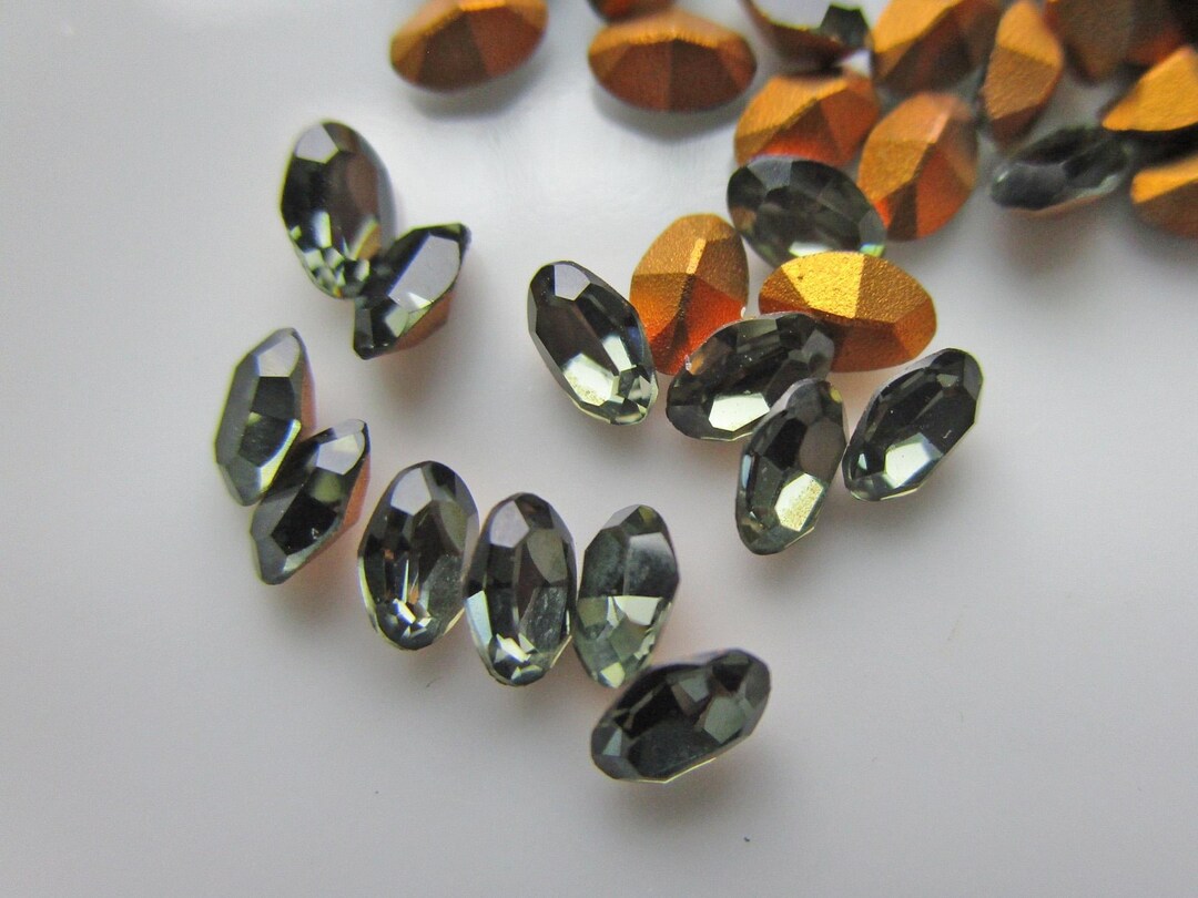 72 Vintage Dark Sage Green Faceted Crystal Rhinestones With Copper Foil ...