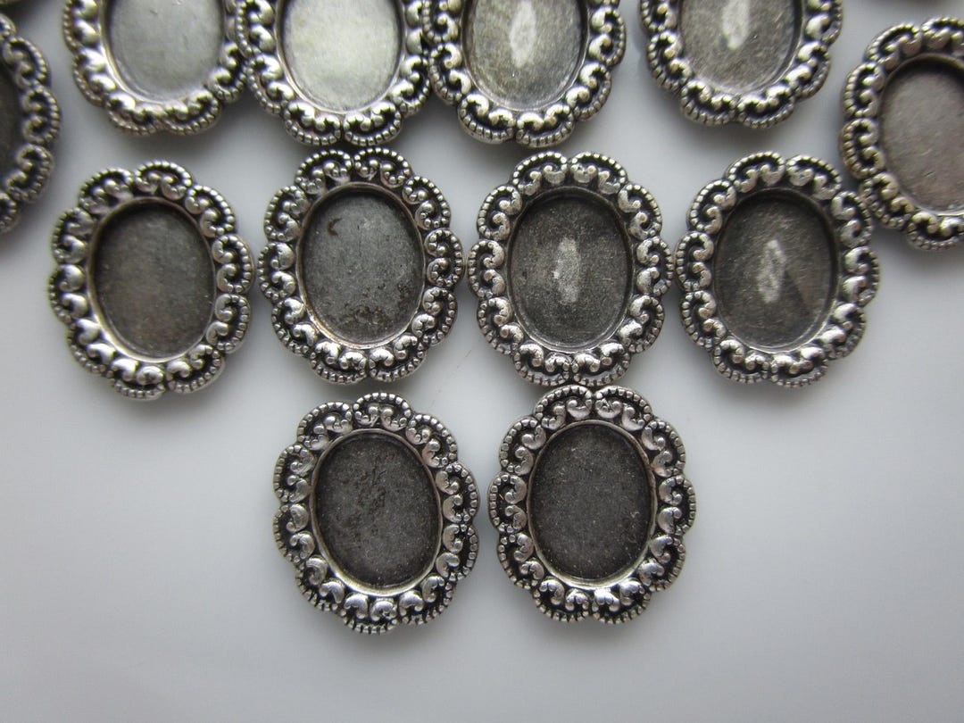 18 Vintage Antiqued Silver Brass Bezels With Floral Design, 12mm X 10mm ...