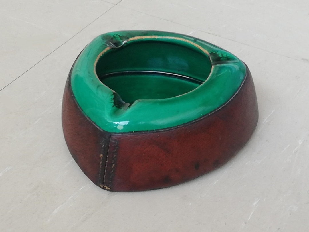 Rare Mid-century French Leather and Ceramic Ashtray - Etsy