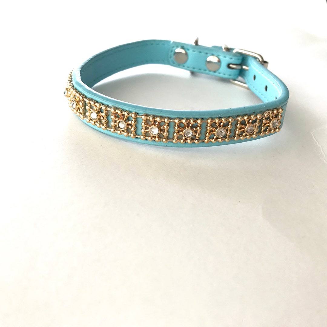 Light Blue Collar With Gold Trim - Bark Avenue Bling - Etsy