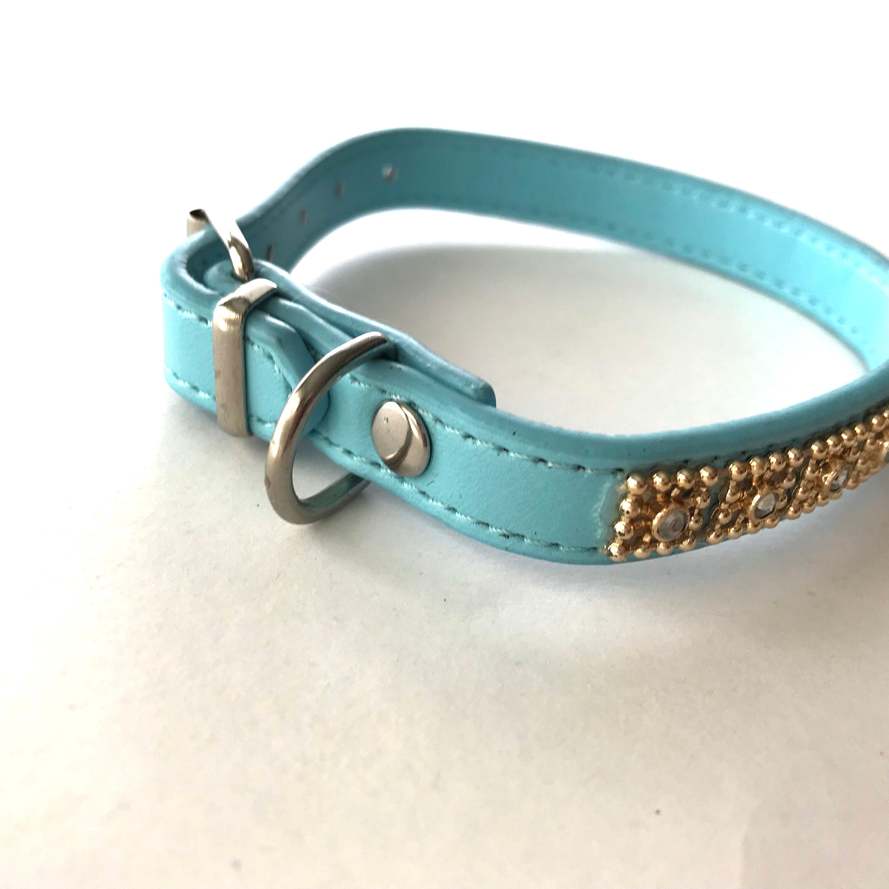 Light Blue Collar with Gold Trim Bark Avenue Bling | Etsy