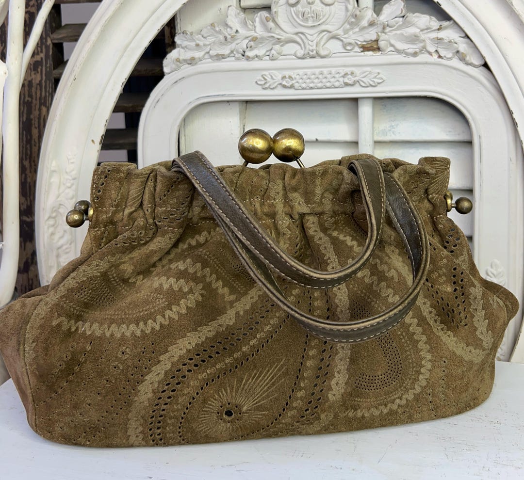 Vintage Brown Suede Paisley Purse, Hobo Bag, Top Handle Handbag - Etsy