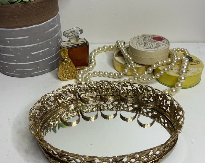 Vintage MCM Gold Vanity Mirror Tray With Lipstick Holder - Etsy