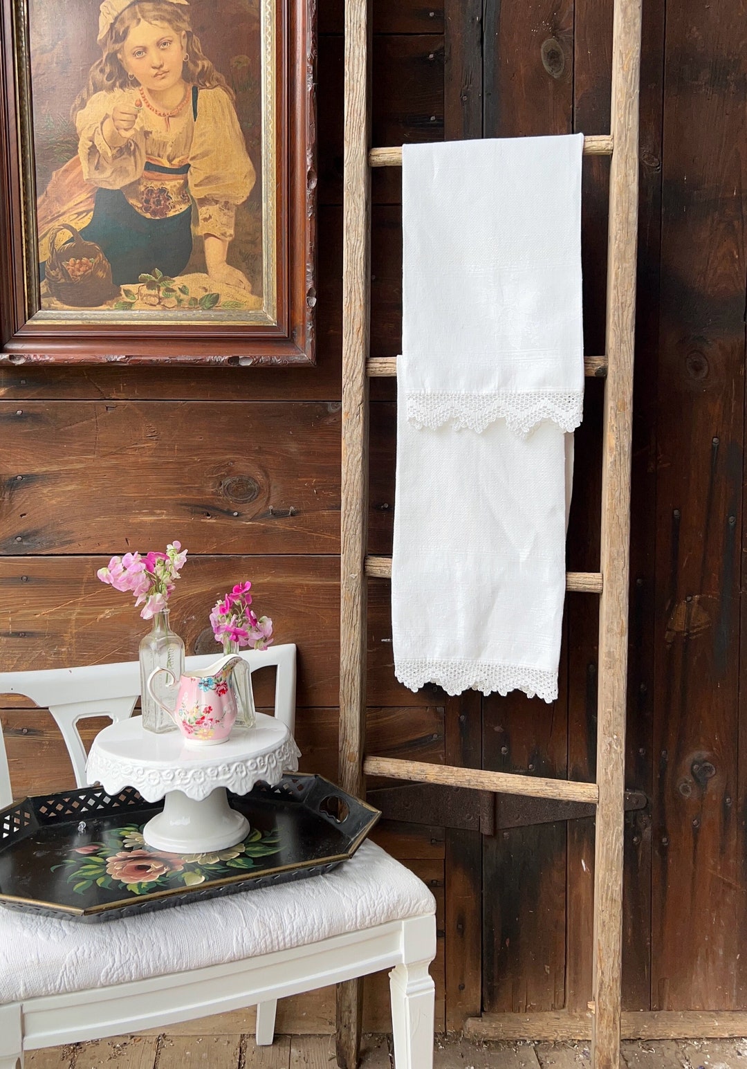 Antique French Linen Tea Towels, Set of 2 Nubby Linen Homespun Tea ...