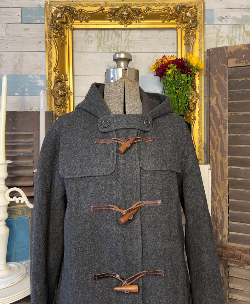 Vintage Abercrombie Duffel Toggle Coat, Gray Hooded Jacket, Small - Etsy