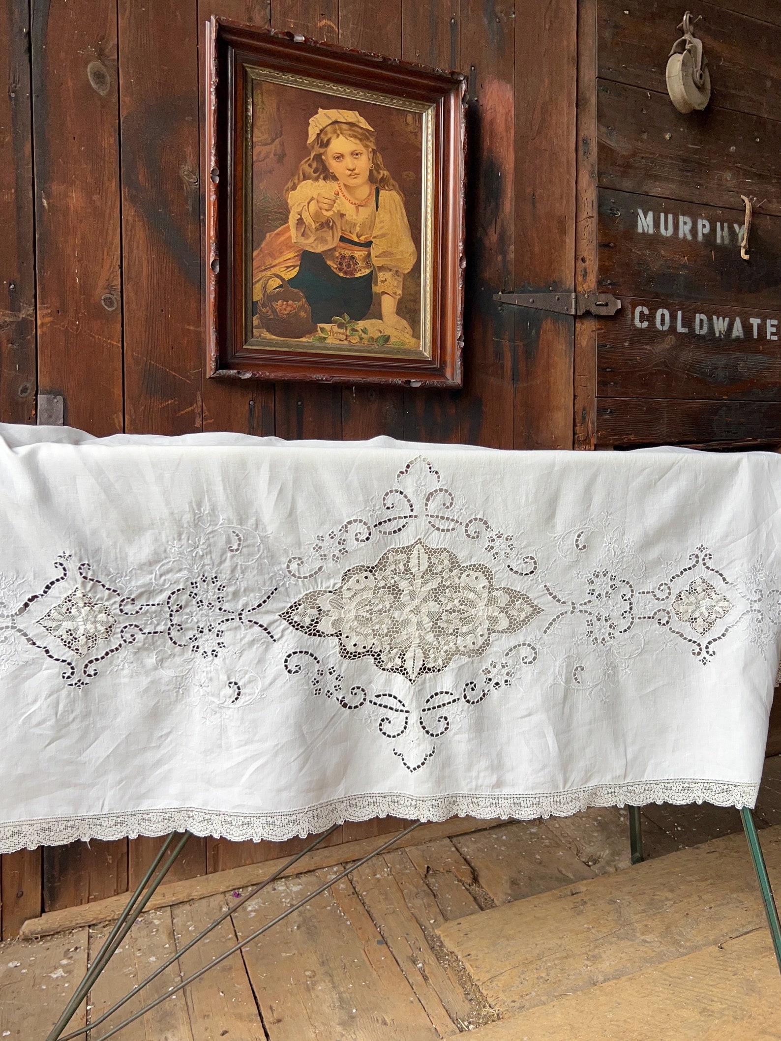 Antique Heirloom Linen Sheet Set, White Embroidered Lace Sheet and 2 ...