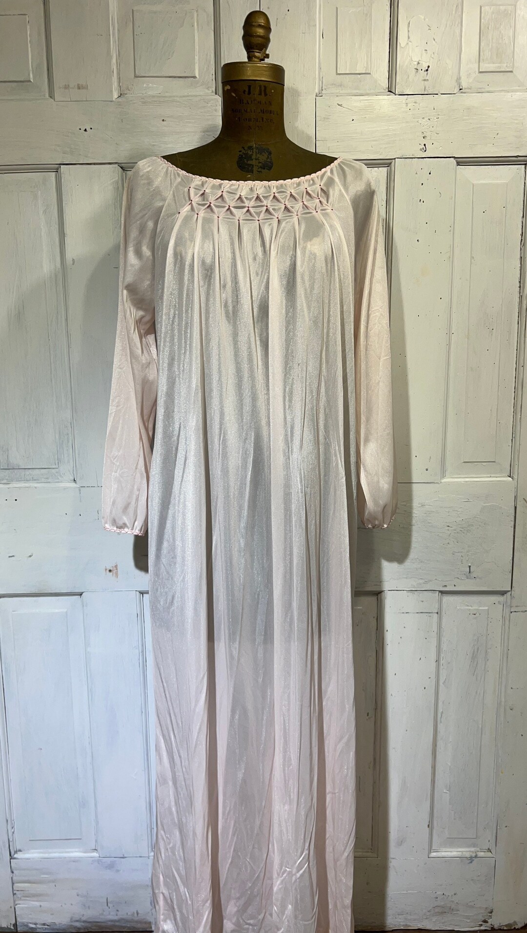 Vintage Sears Nylon Pink Long-sleeved Nightgown With Hot Pink - Etsy