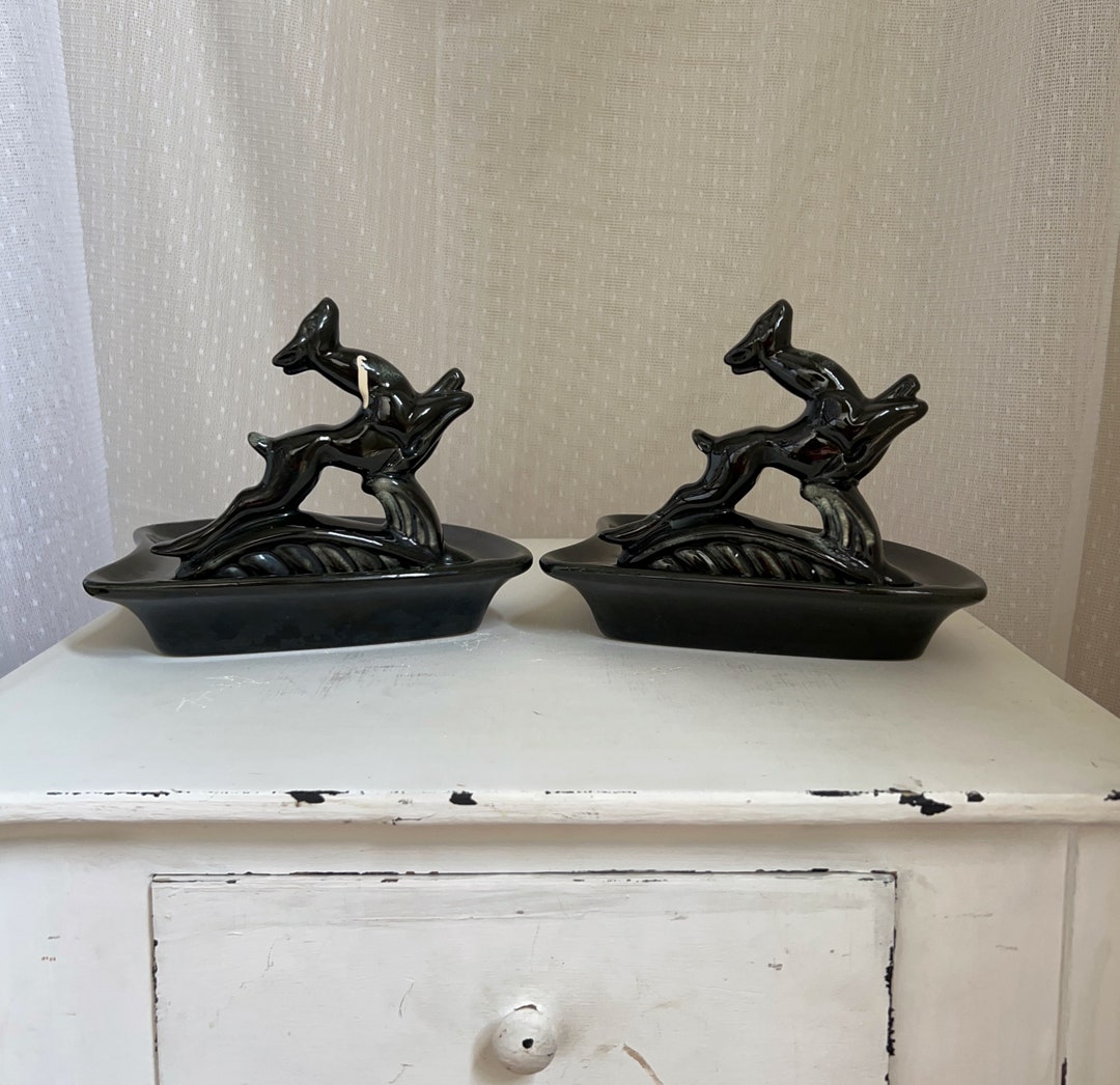 Vintage MCM Deer Ashtray Pair, Drip Glaze, Ceramic - Etsy
