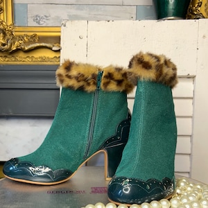 Stunning Vintage Inspired Emerald Green Booties, Miss L Fire Suede and ...