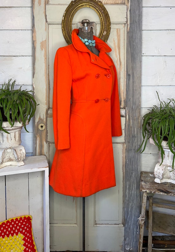 Vintage 1960s mod orange wool double breasted coat - Gem