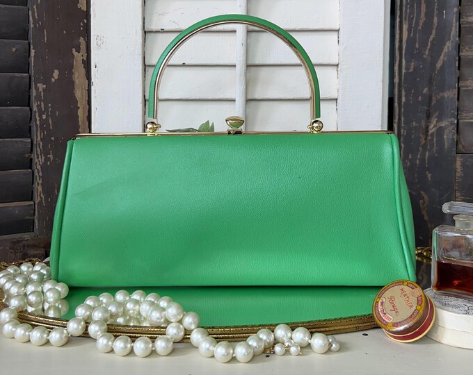 Vintage Top Handle Purse, Green Evening Bag, Retro Green Purse, Green ...