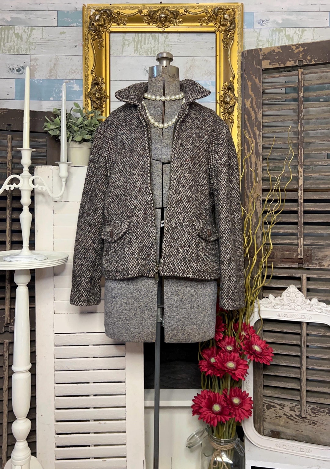 Vintage Brown Tweed Wool Jacket, Harris Wallace Medium - Etsy