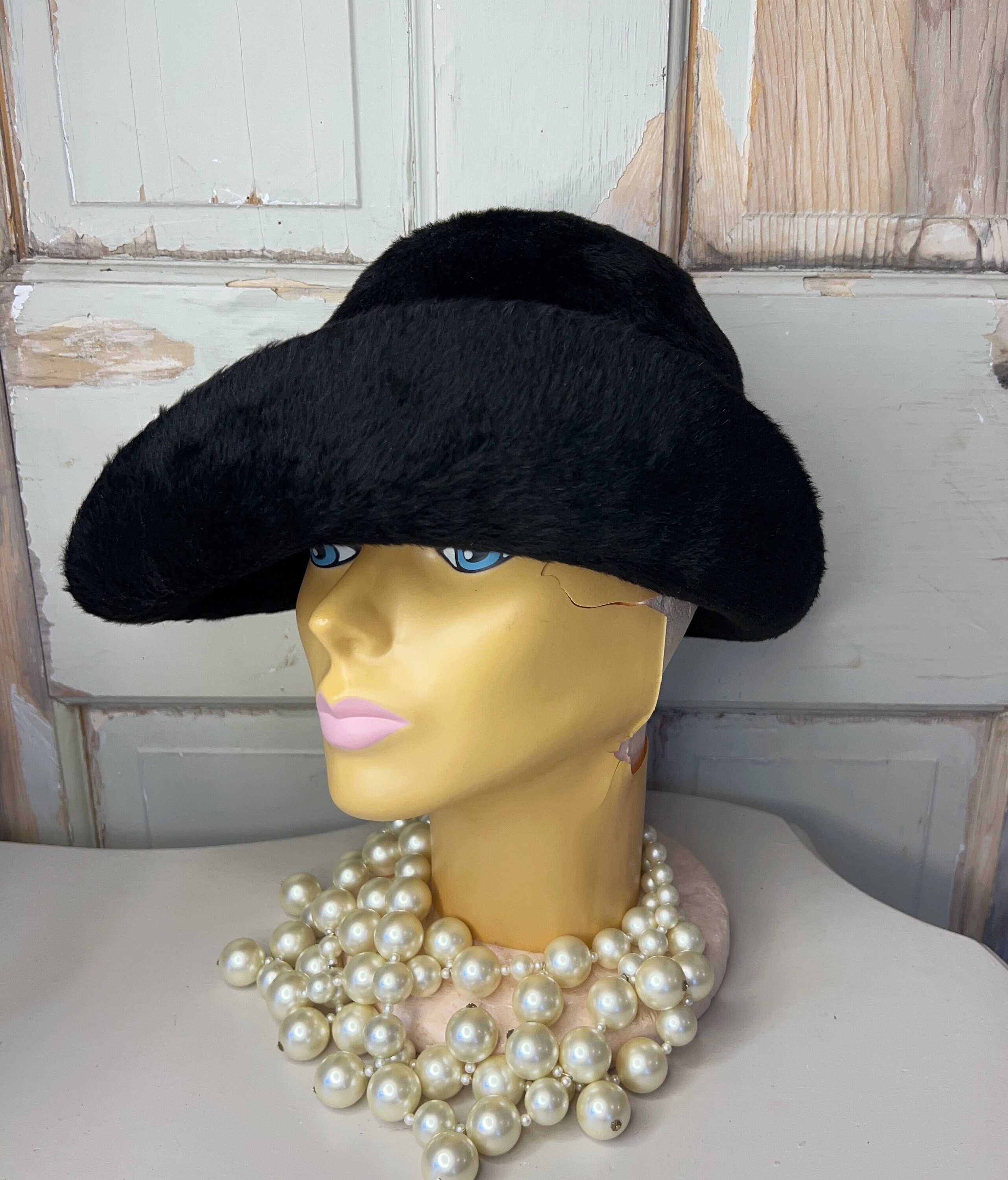 Vintage 1970s Msieu Leon Black Wide Brimmed Hat - Etsy