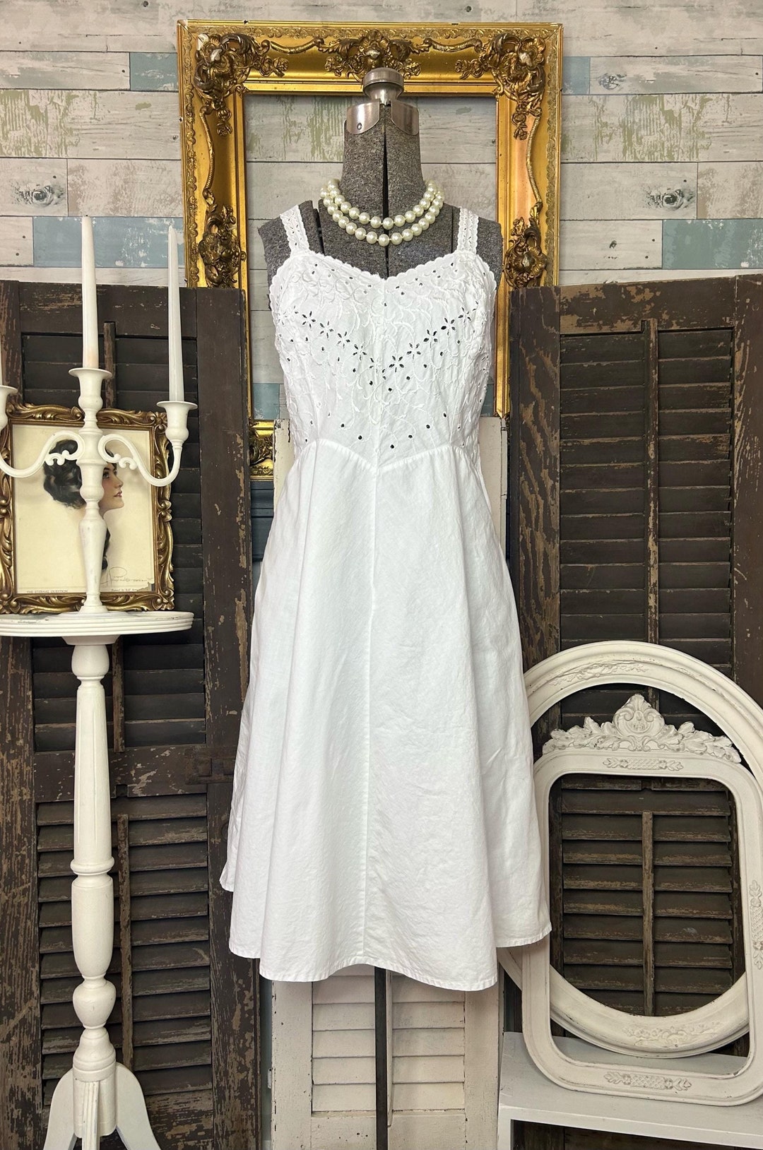 Vintage White Lace Nightgown, 50s Pinup Lingerie, Slip Dress, Feminine ...