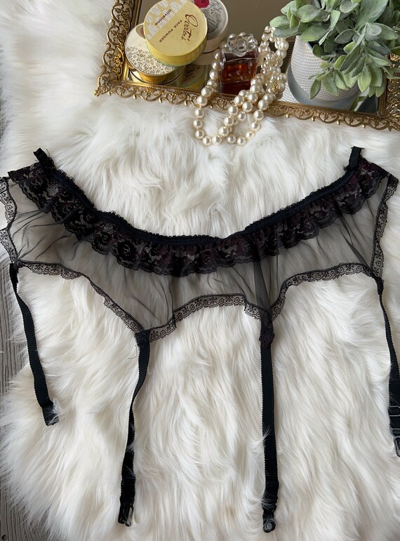 Vintage 1960s lingerie set, garter set, black underwe… - Gem