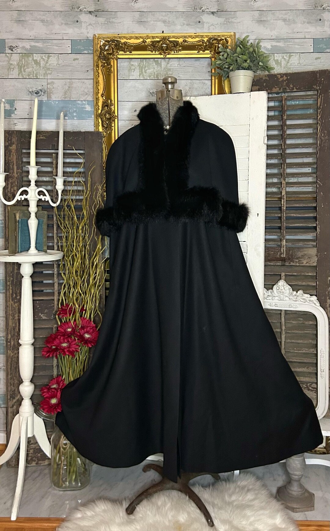 Vintage Black Wool Fur Capelet Cape, Couture George Simonton Coat - Etsy