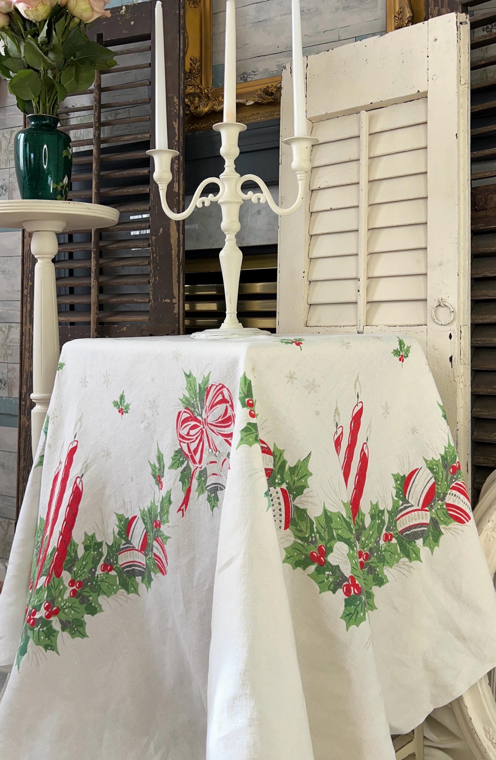 Vintage Christmas Linen Tablecloth, Rectangular Holiday Table Linen - Etsy