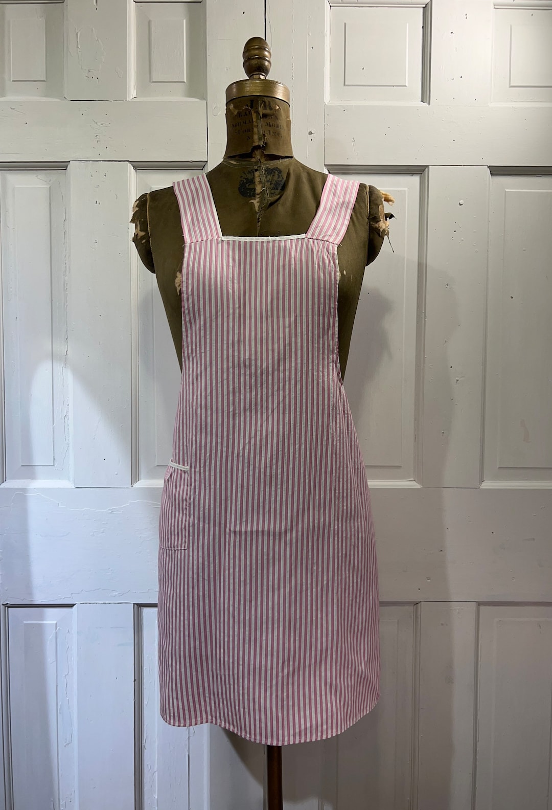 Vintage Full Bib Apron, 1950s 1960s, Handmade Hostess Apron, Pink and ...