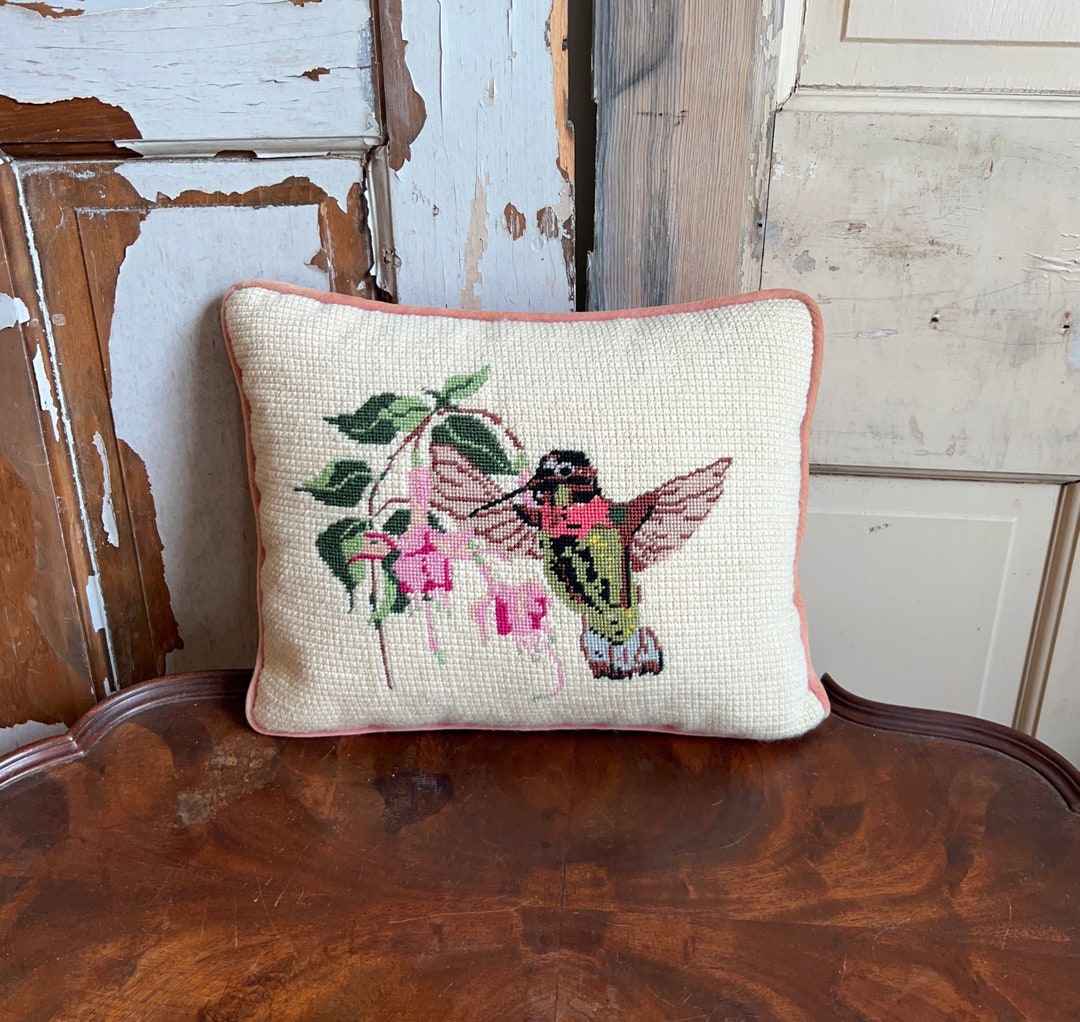 Vintage Needlepoint Hummingbird Pillow Handmade Embroidery - Etsy