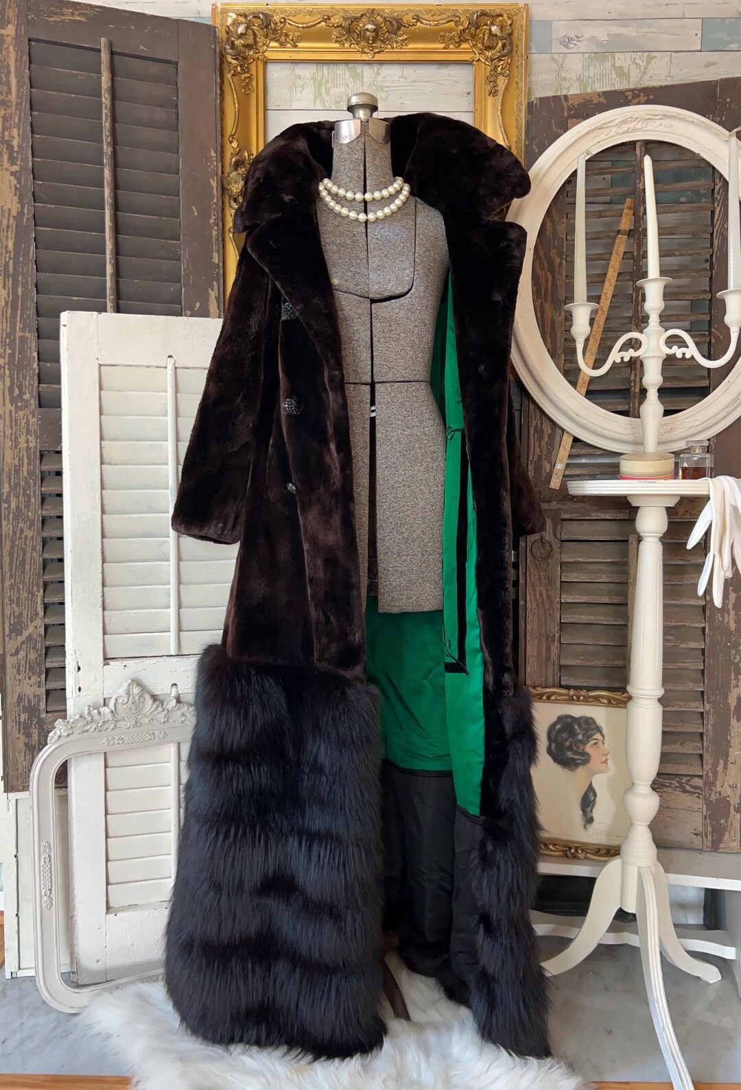 Vintage Convertible Mink and Sable Fur Coat, Glamorous Mahogany Floor ...