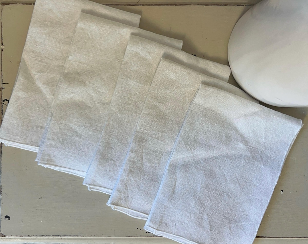 Vintage Square White Linen Dinner Napkins, Set of 5 - Etsy