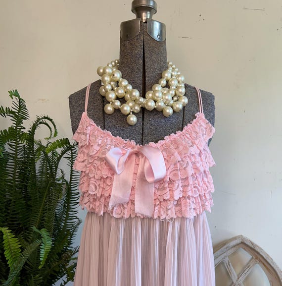 Vintage Sheer Pink Nightgown 1960s Ruffled Nightgown Gem