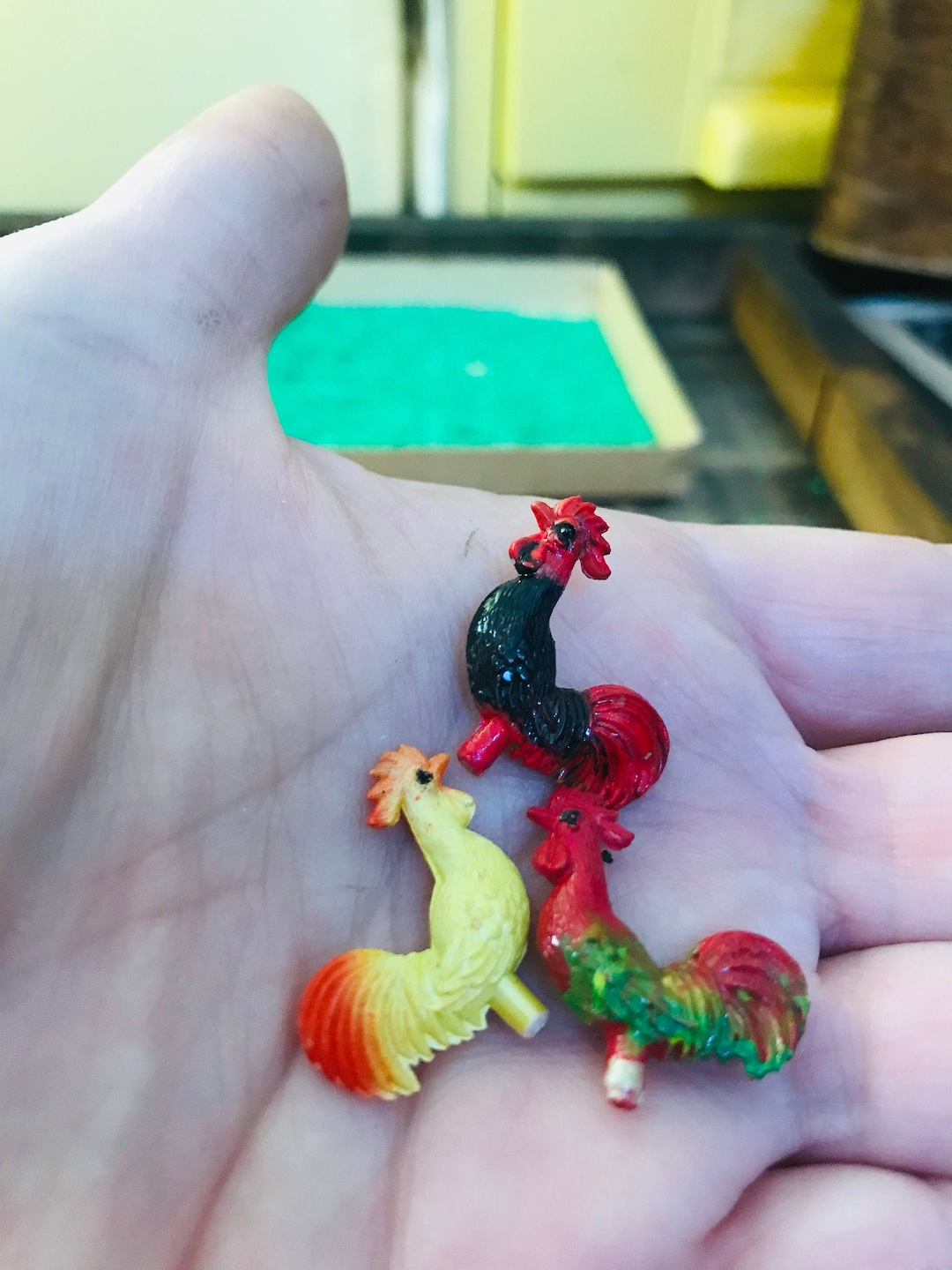 Miniature Roosters, Die Cast Plastic, Hand Painted, Set of Four ...