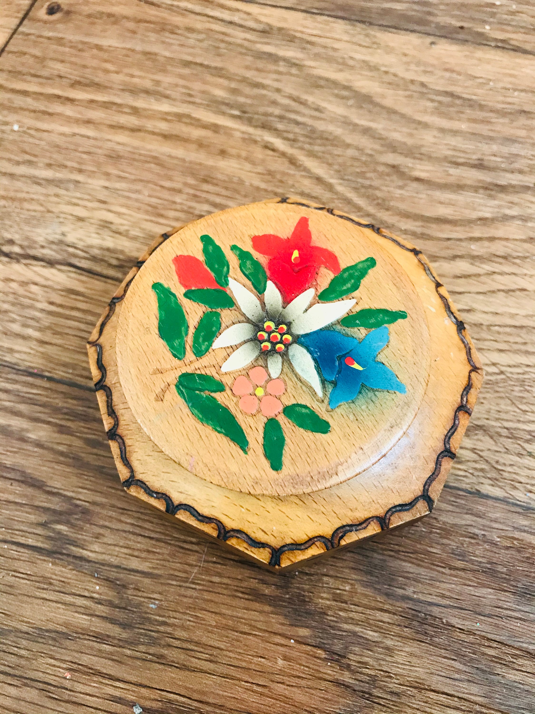 Sewing & Fiber Boho Wooden Octagon Storage Box Moon Box Abstract Design ...