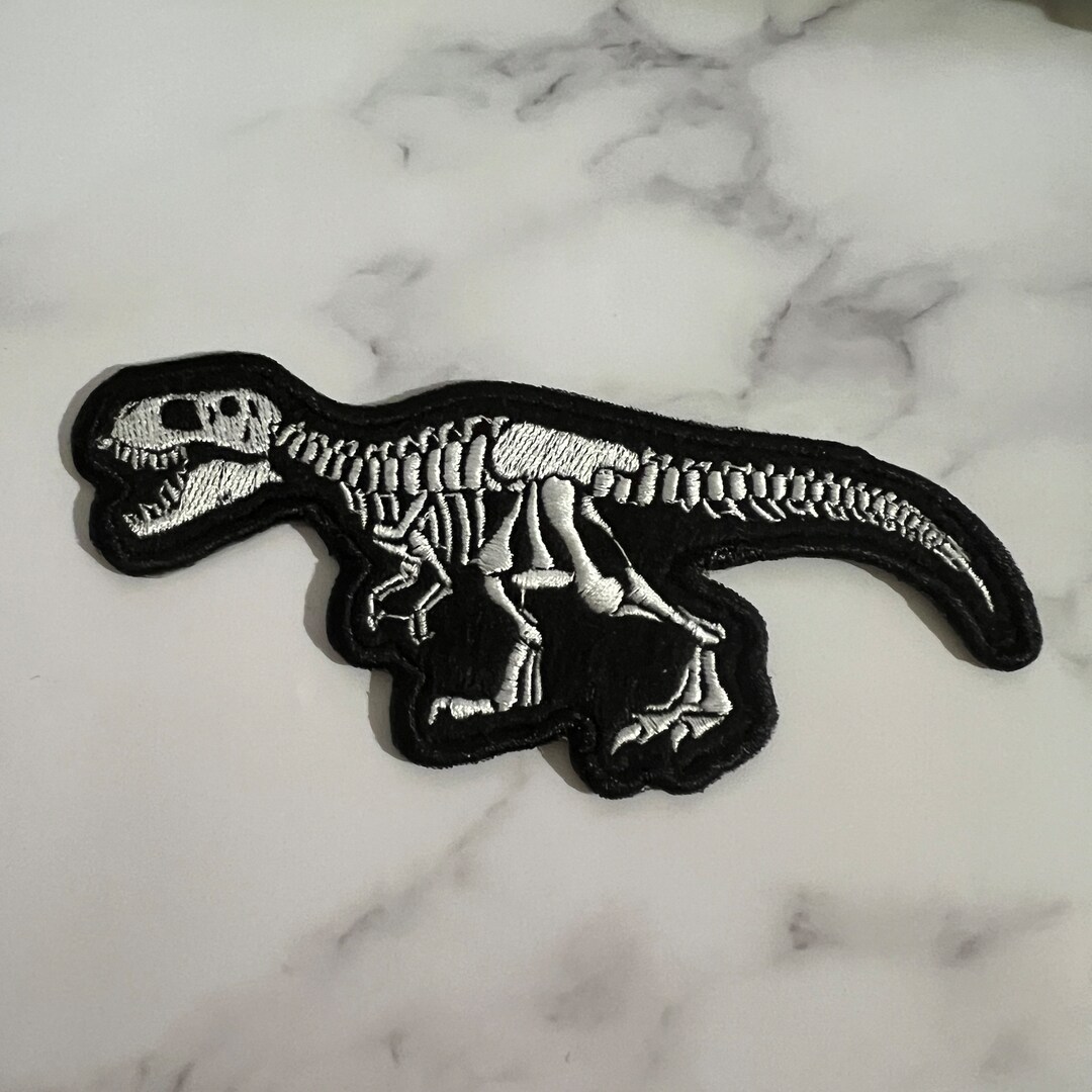 T-rex Skeleton Embroidered Iron on Patch: Dinosaur Punk Style - Etsy
