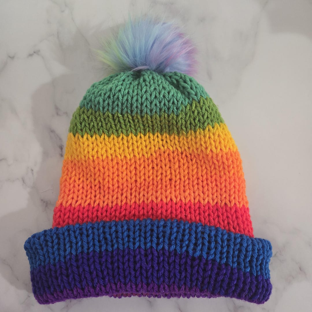 Rainbow Knit Beanie: Funky Multicolor Acrylic Hat - Etsy