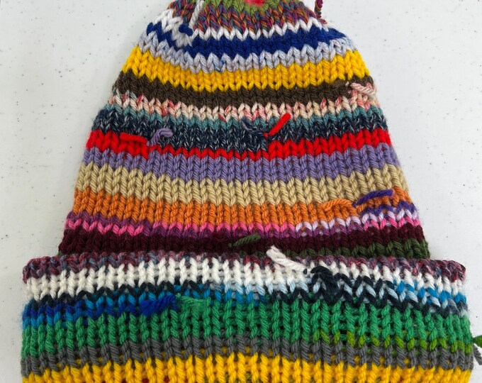 Crochet Scrap Yarn technicolor Rainbow Beanie Adult Size - Etsy