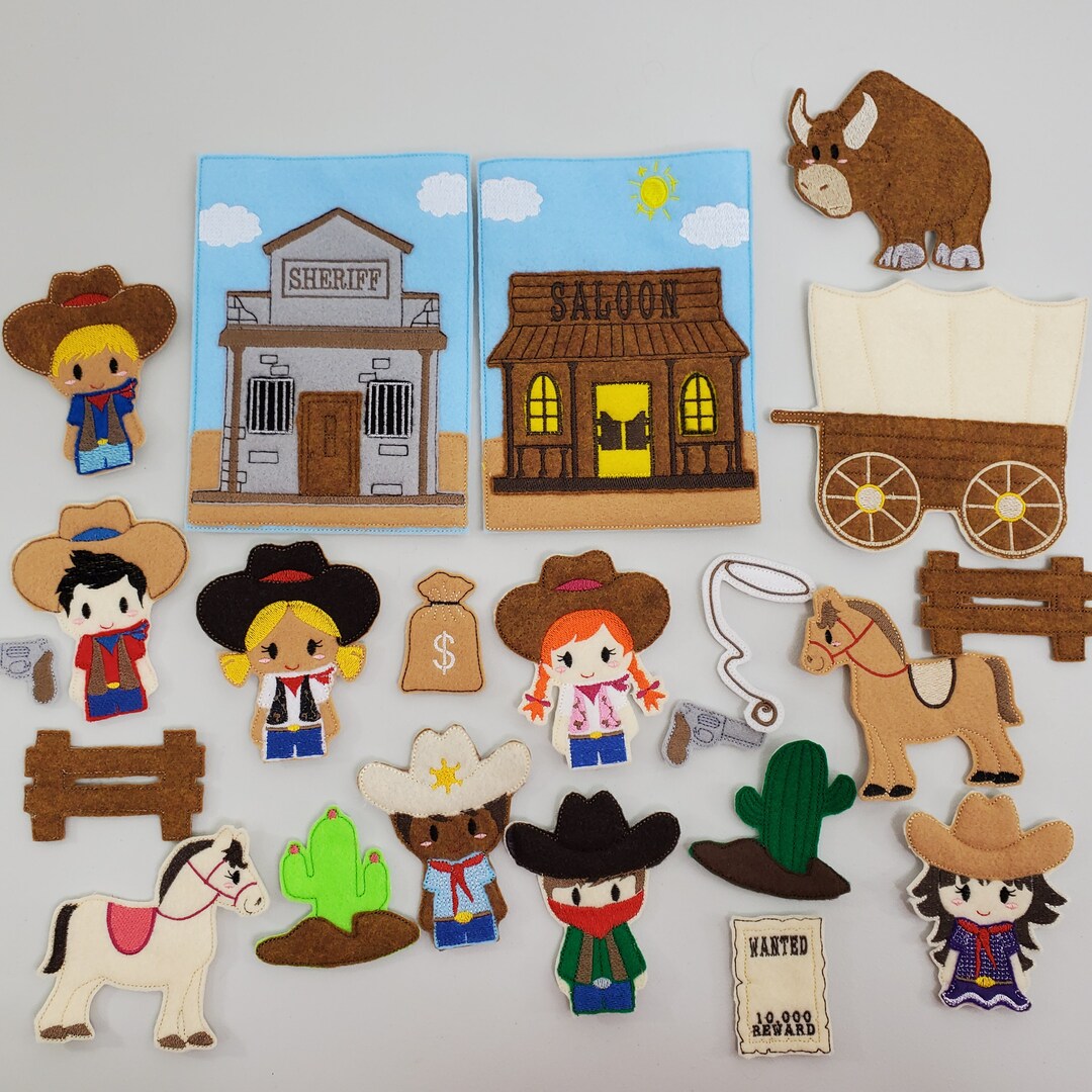 Embroidered Felt Cowboy Finger Puppets: Western Quiet Time Play Set - Etsy