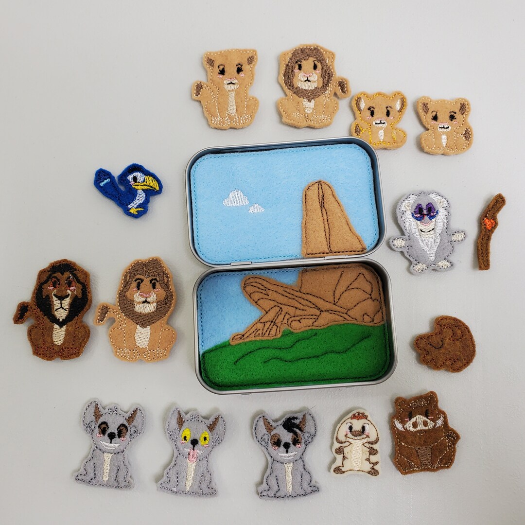 Lion Movie Feltie Tin: Embroidered Animal Felties Pretend Play - Etsy