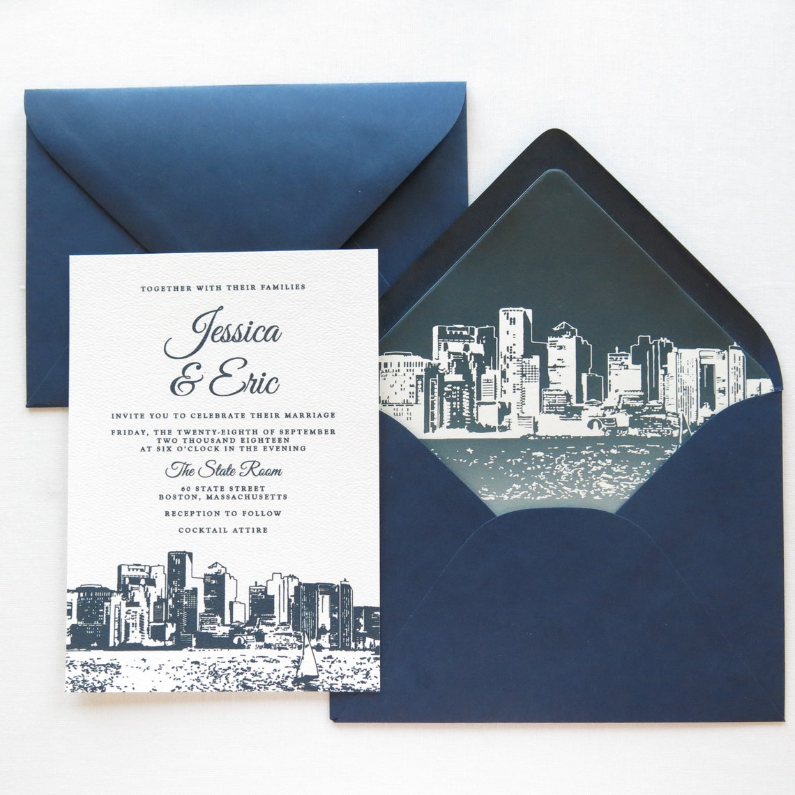 Boston Wedding Invitation Suite Boston Skyline Wedding | Etsy
