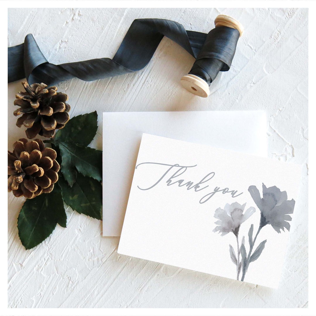 Watercolor Flower Thank You Notes - Floral Sophisticated Thank You ...