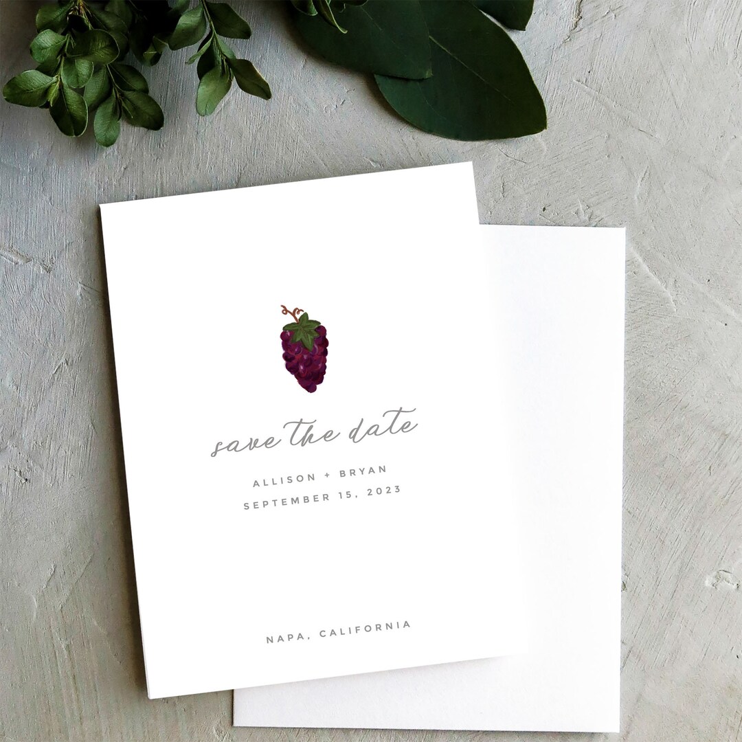 Vineyard Save the Date Cards | Grapes on a Vine | Grape Bunch | Winery ...