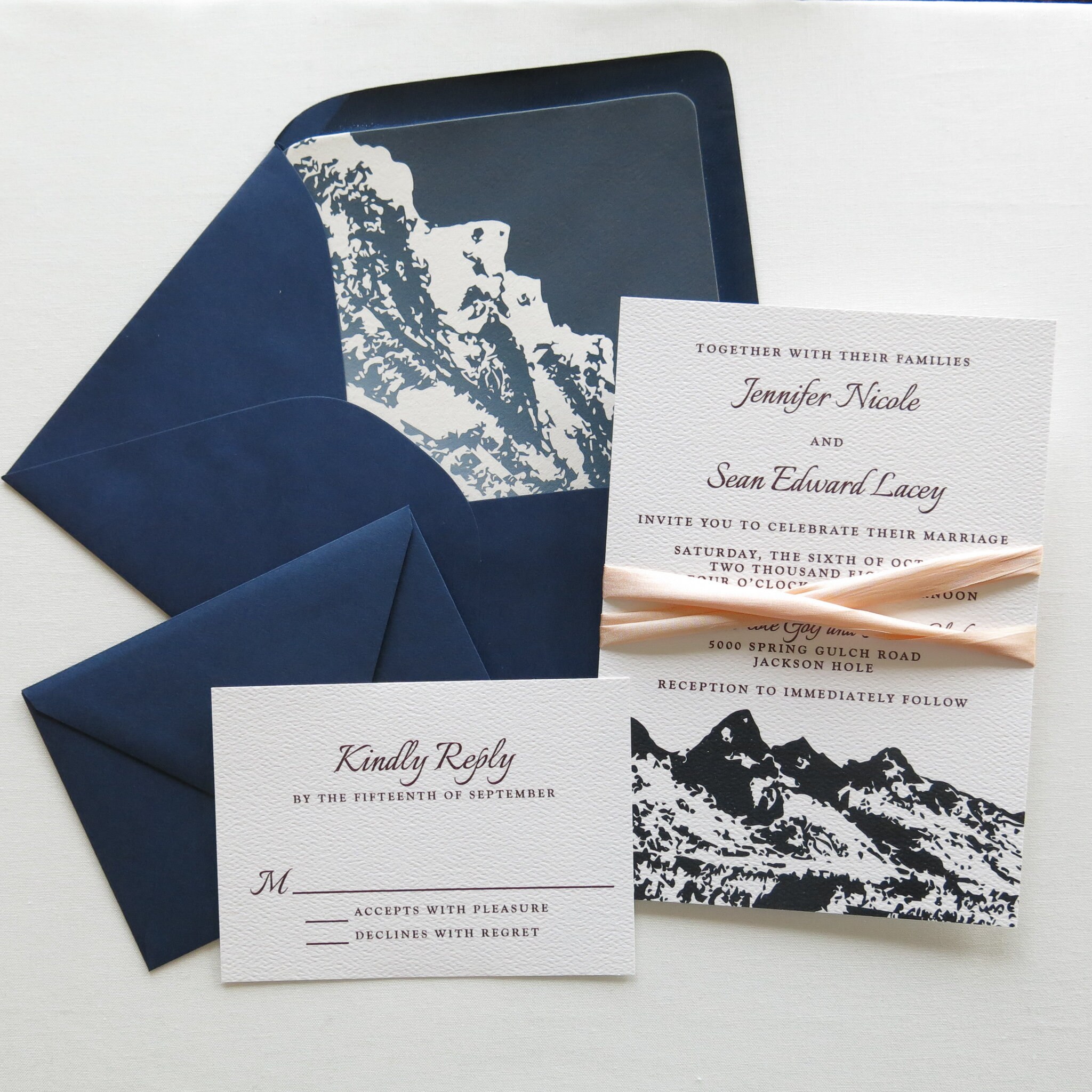 Mountain Wedding Invitation Suite Teton Mountains Navy and | Etsy