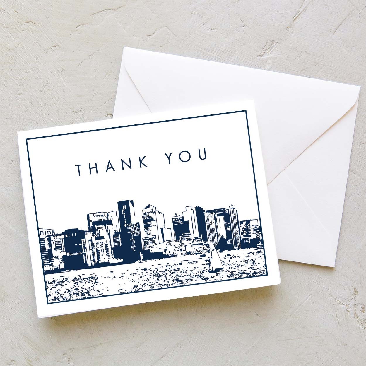 Boston Thank You Card Boston Skyline Greeting Card Thank - Etsy