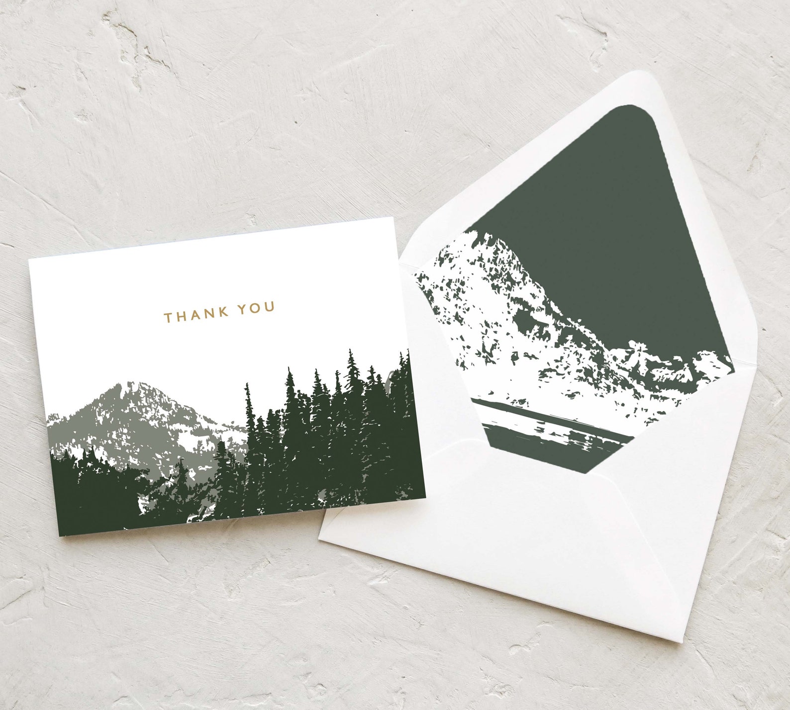 Mountain Thank You Card Mountain and Trees Note Card Set - Etsy
