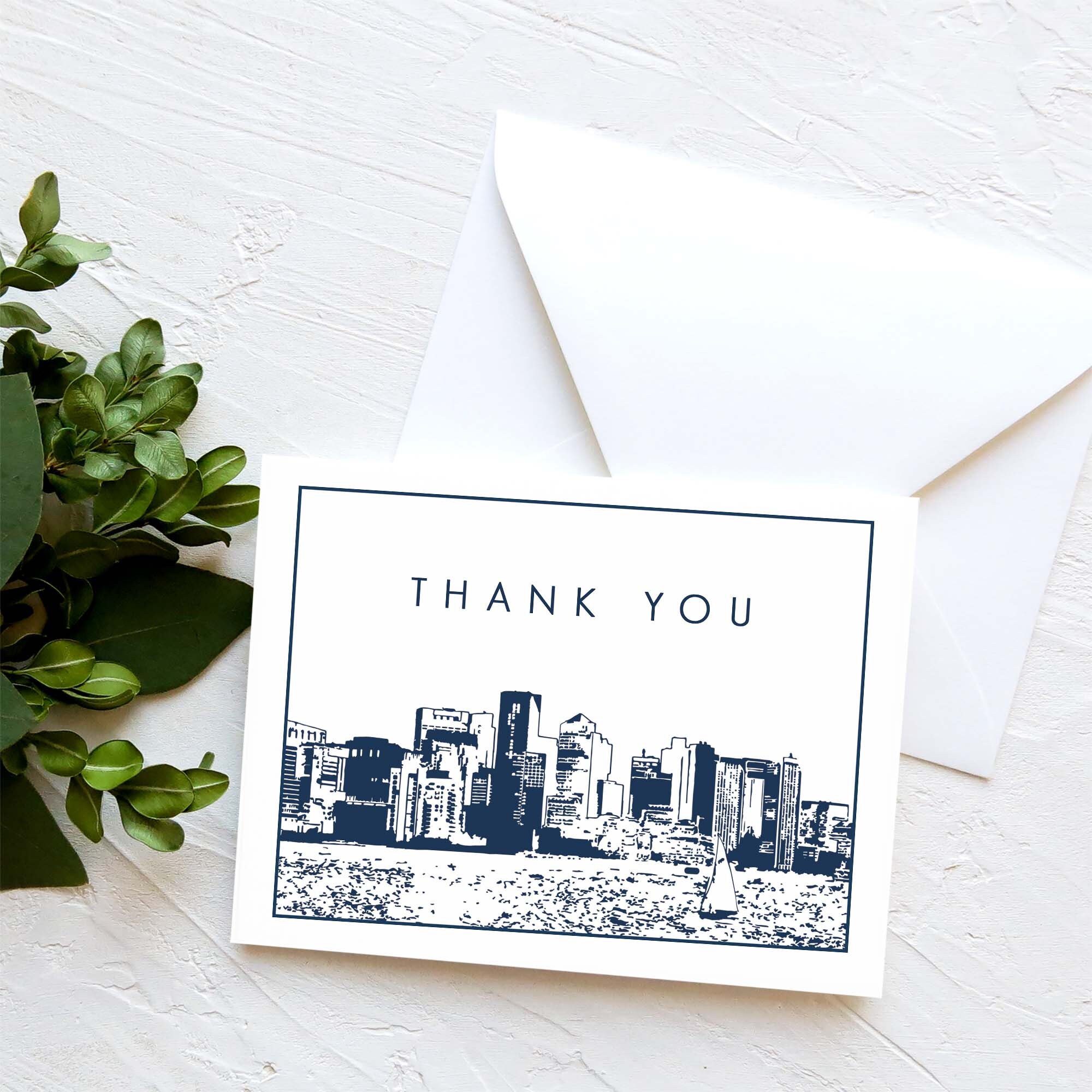 Boston Thank You Card Boston Skyline Greeting Card Thank - Etsy