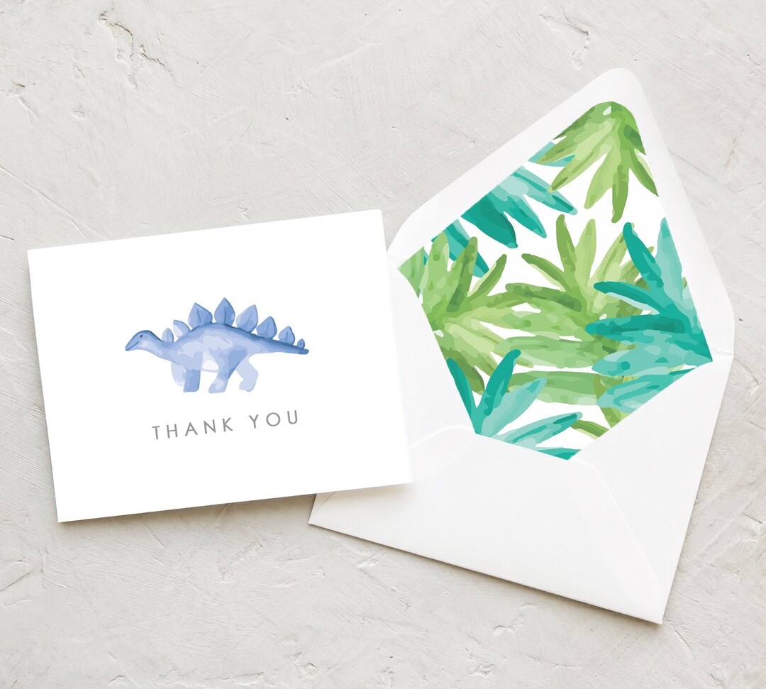Dinosaur - Children | Boy Stationery Notecard Set | Thank You Card - Set of 10 - Blue Dinosaur ...