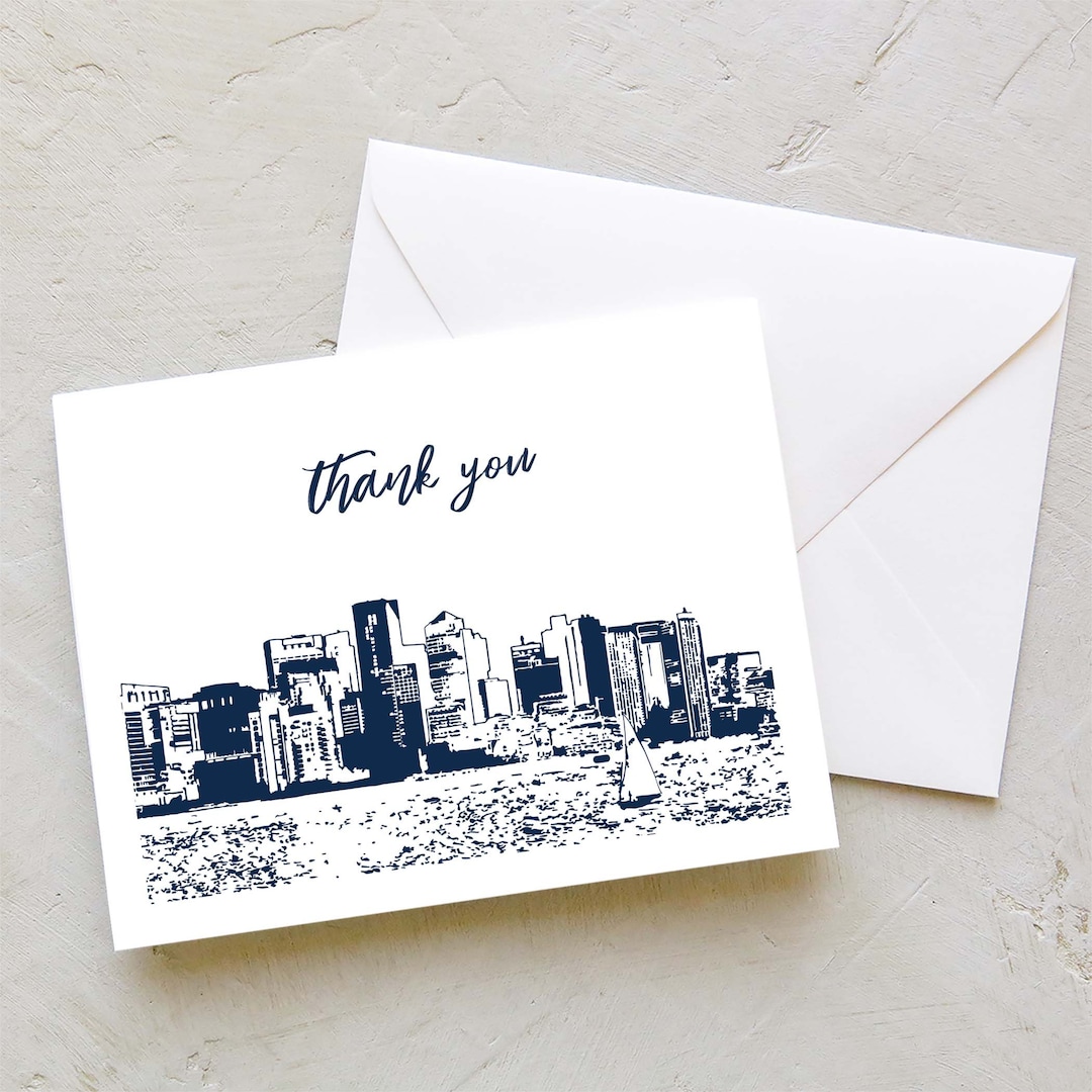 Boston Thank You Card - Boston Skyline Greeting Card - Thank You Note ...