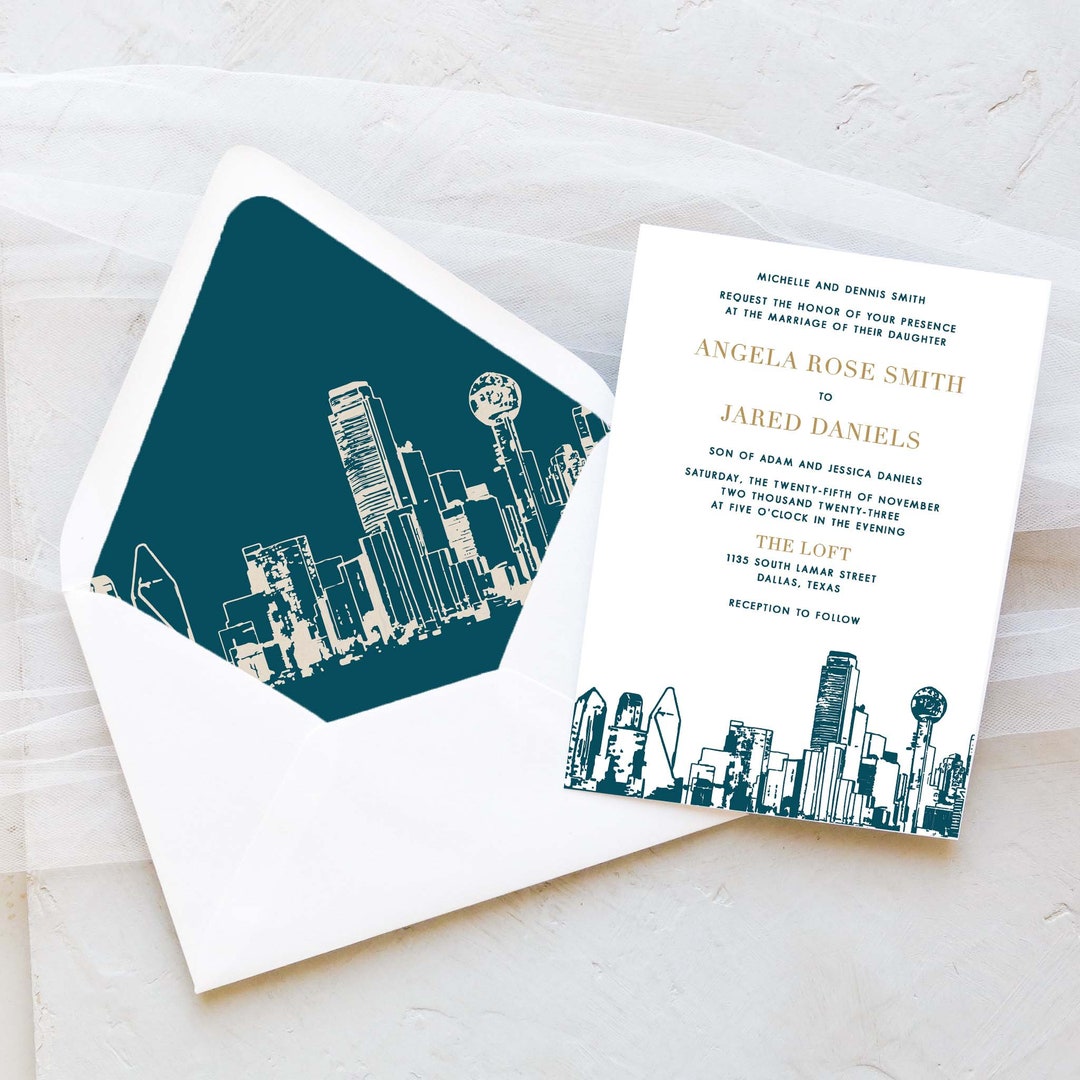 Dallas Wedding Invitation Suite Dallas Skyline / Texas Wedding Lined ...